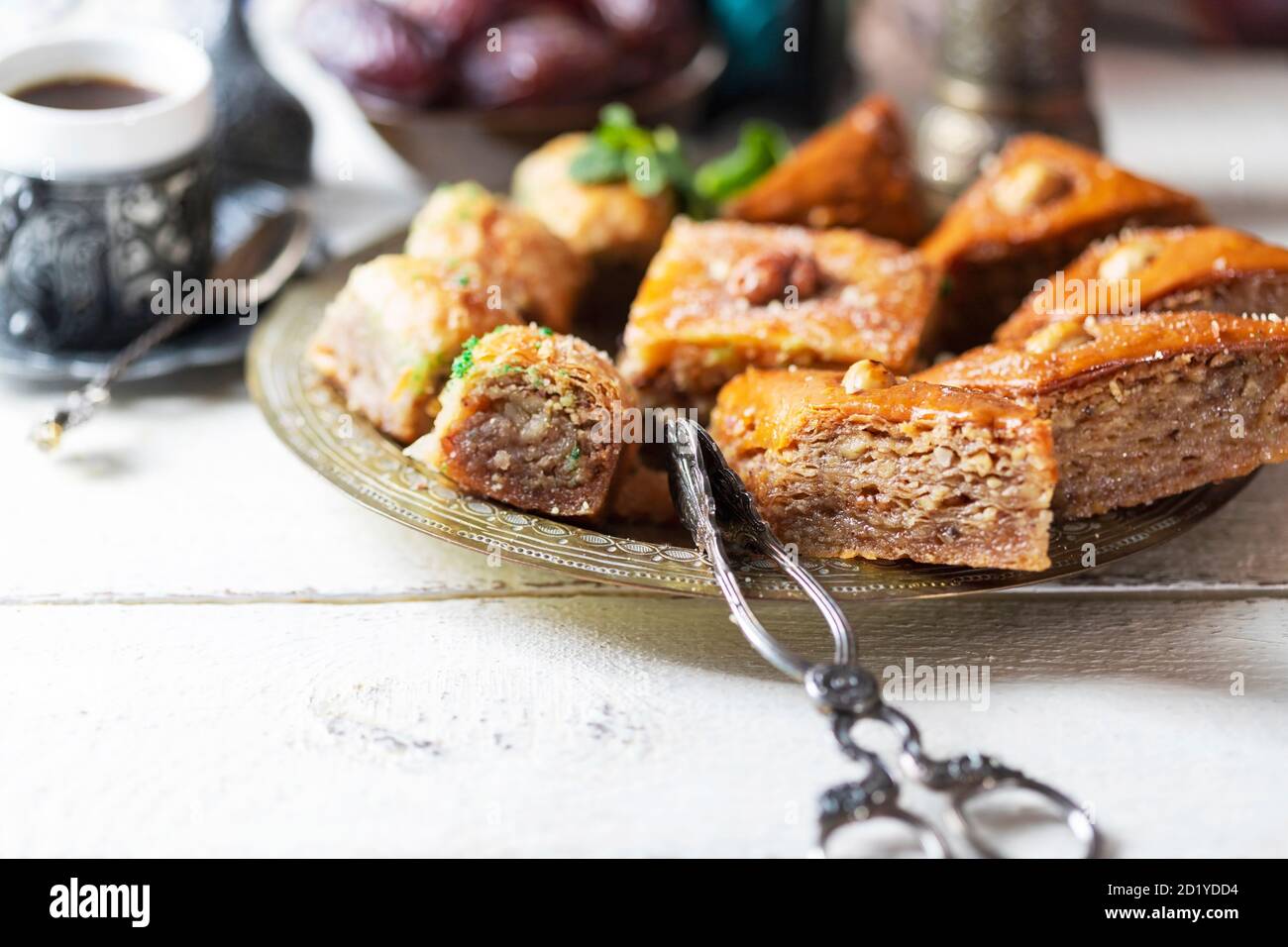 Ramadan kareem with arabic coffee and traditional arabic dessert ...