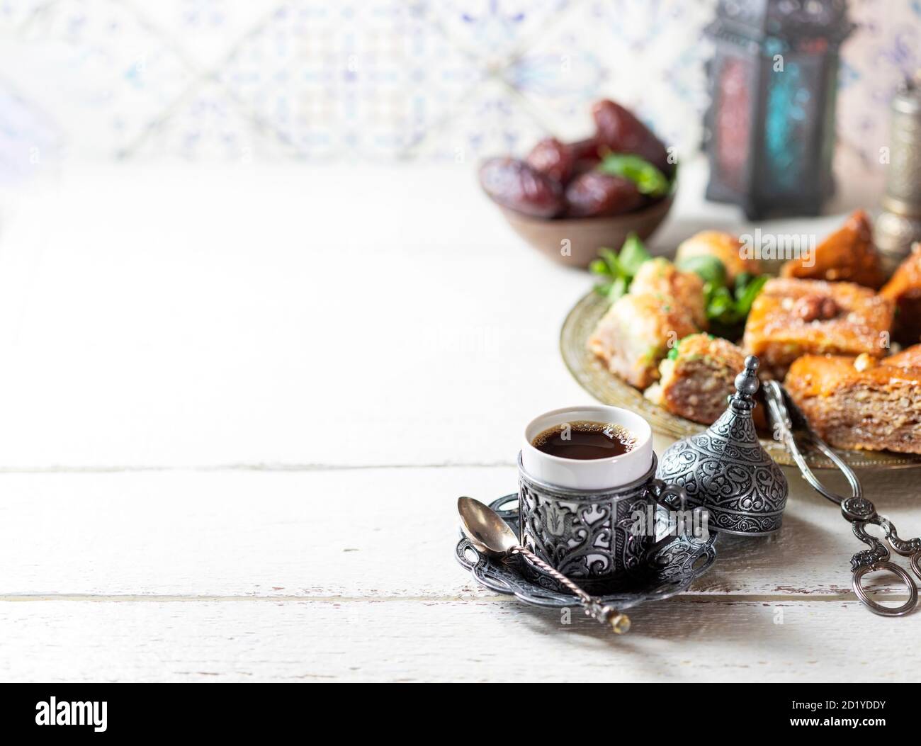 Ramadan kareem with arabic coffee. Arabian style. Ramadan breakfast ...