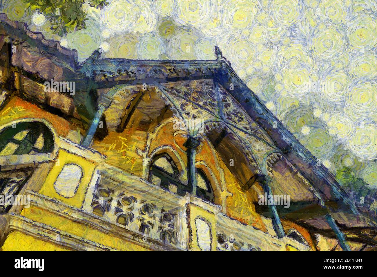 Gothic architecture in colorful Illustrations creates an impressionist ...