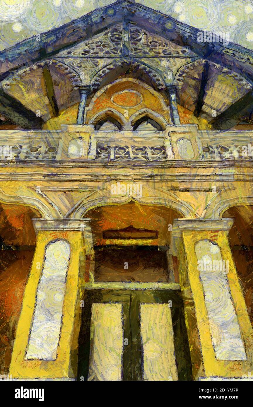 Gothic architecture in colorful Illustrations creates an impressionist ...