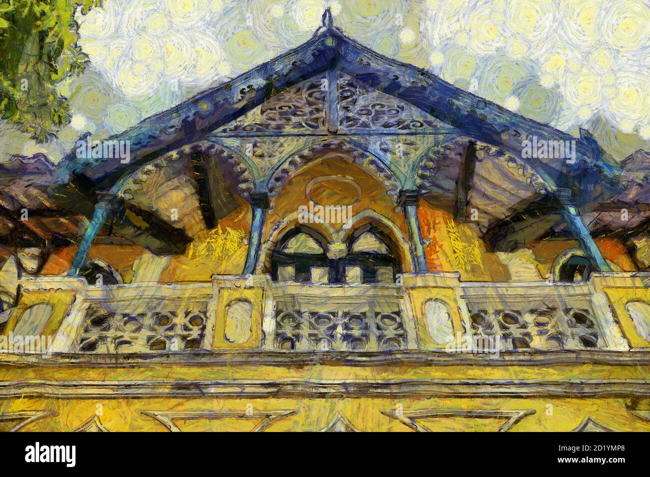 Gothic architecture in colorful Illustrations creates an impressionist ...