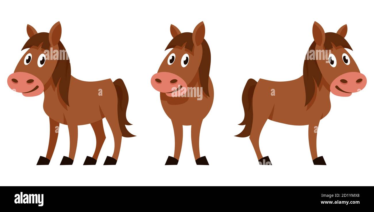 Foal in different poses. Farm animal in cartoon style Stock Vector ...