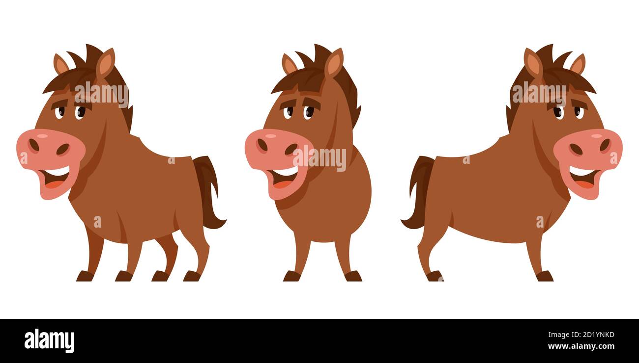 Stallion in different poses. Farm animal in cartoon style Stock Vector ...