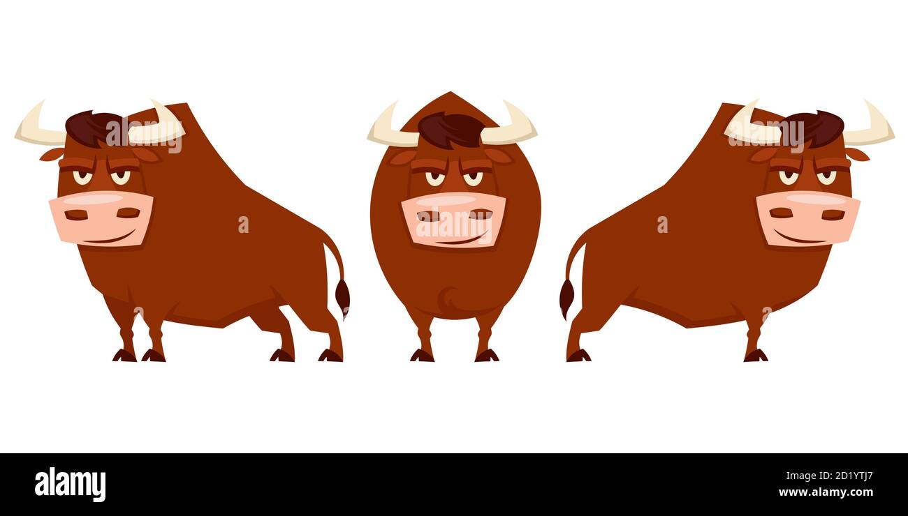Bull in different poses. Farm animal in cartoon style Stock Vector ...