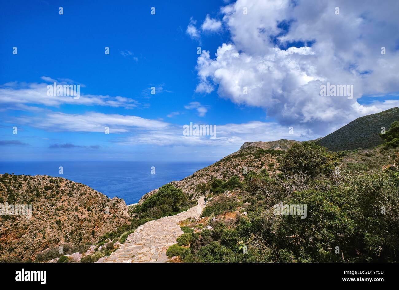Typical Greek or Cretan landscape, hills and mountains, spring foliage ...