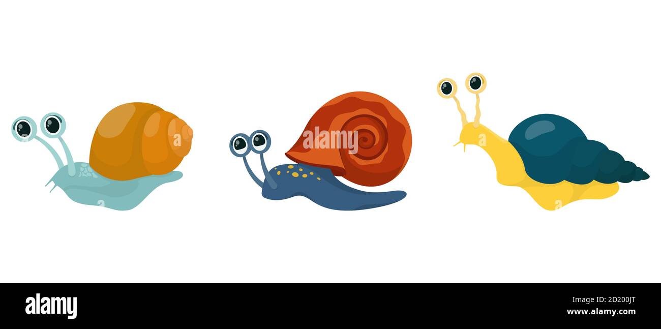 Set of different snails. Funny animals in cartoon style Stock Vector ...