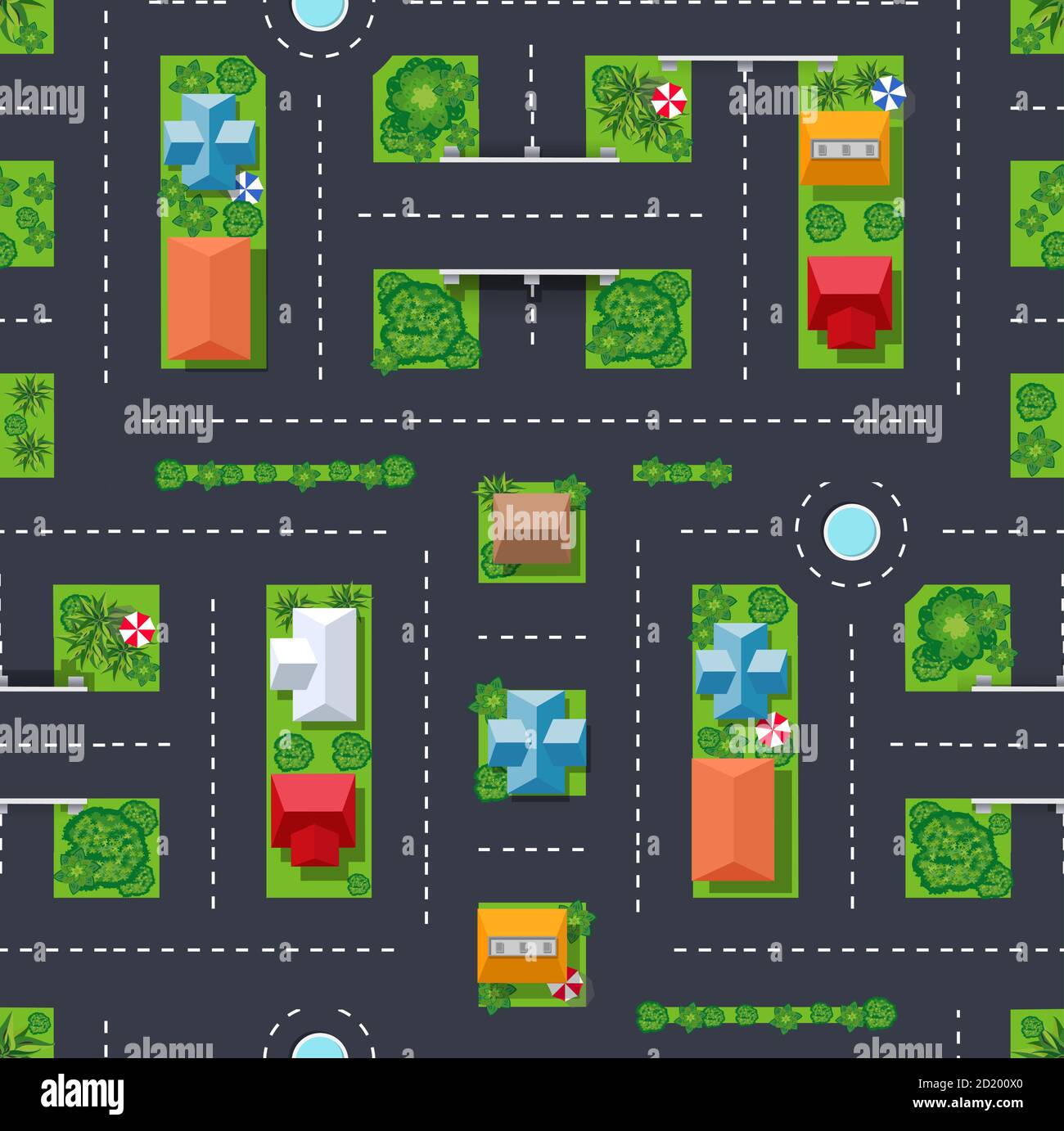 The top view from above is a map of the city with town infrastructure ...