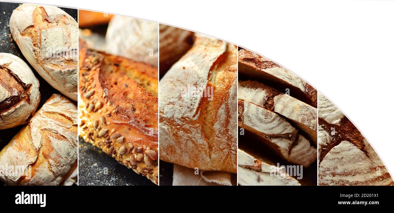 Collage of various foods with copy space. Variety of bread Stock Photo ...