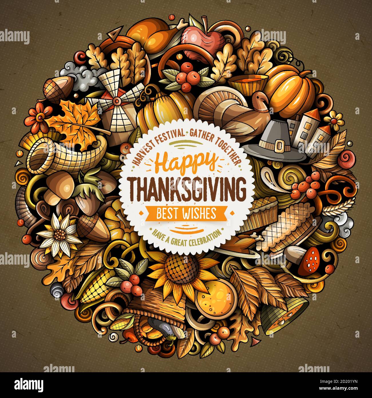 Cartoon vector doodles Happy Thanksgiving Day illustration Stock Vector ...