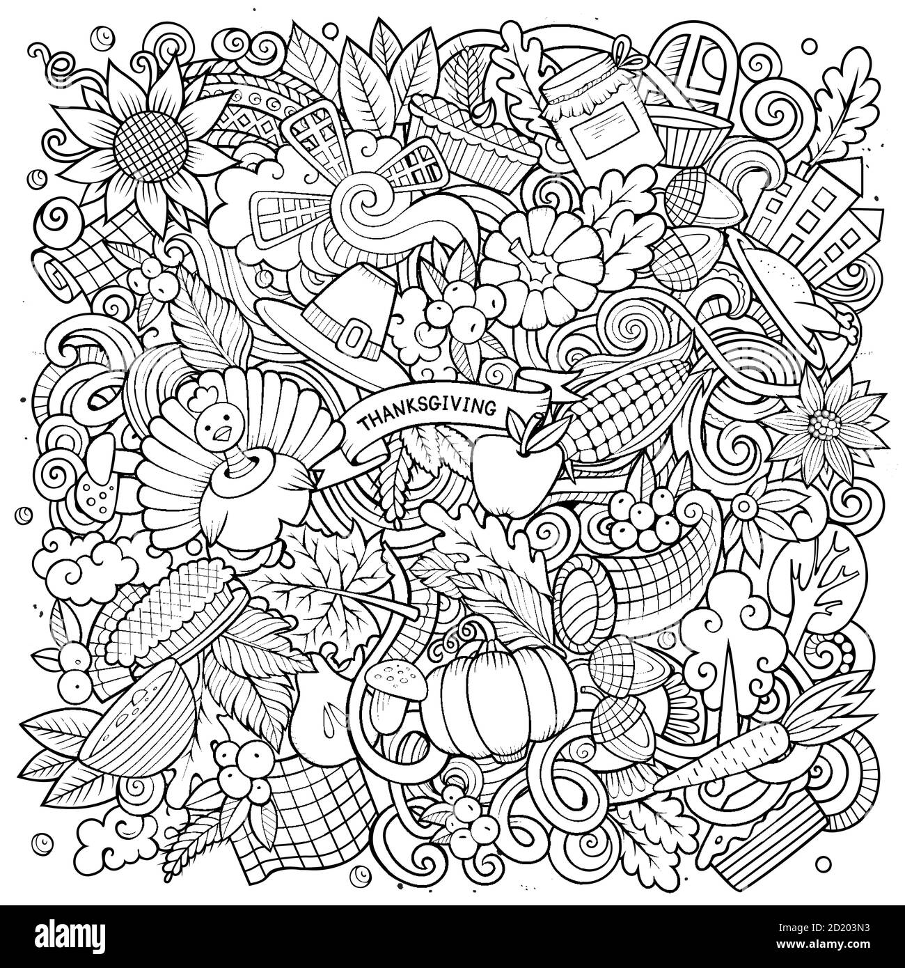 Cartoon vector doodles Happy Thanksgiving Day illustration Stock Vector ...