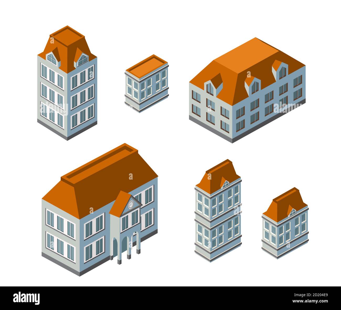 3D isometric city landscape of houses, gardens and streets Stock Vector ...