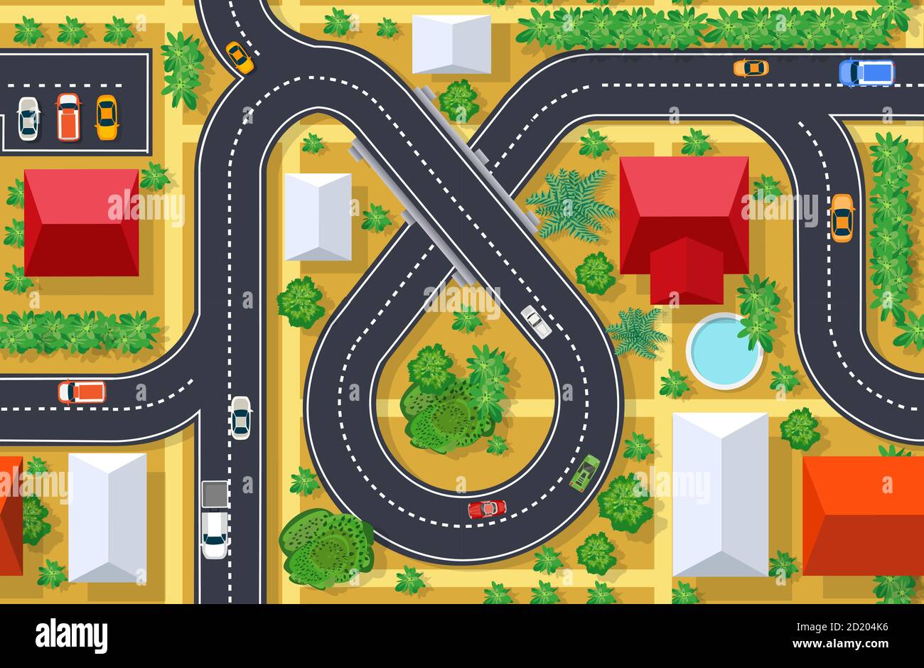 The top view is a map of the city district module block with town ...
