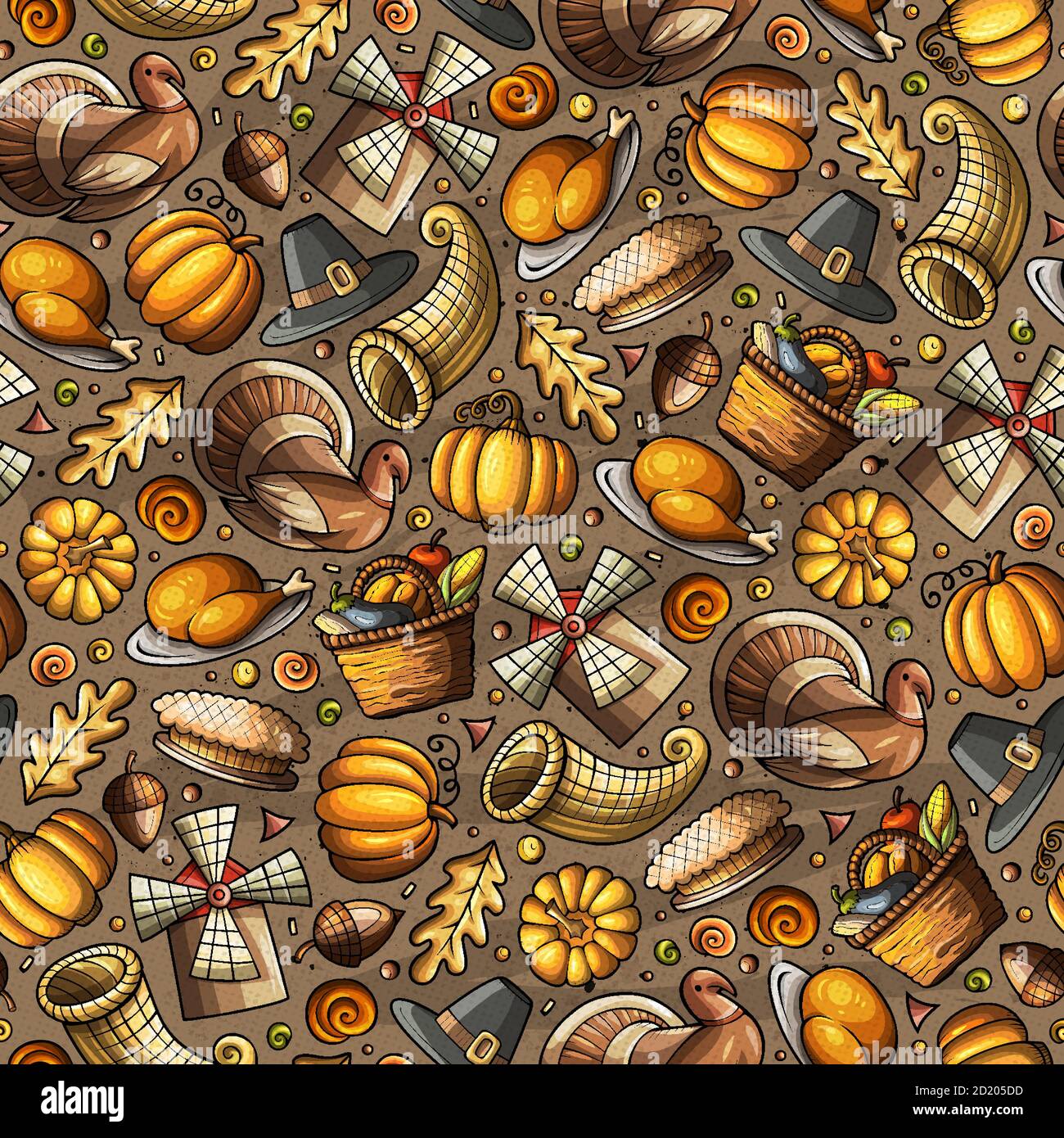 Cartoon cute hand drawn Thanksgiving seamless pattern Stock Vector ...