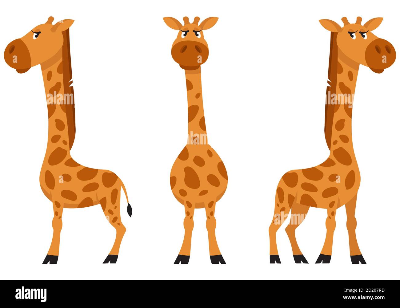 Female giraffe in different poses. African animal in cartoon style ...