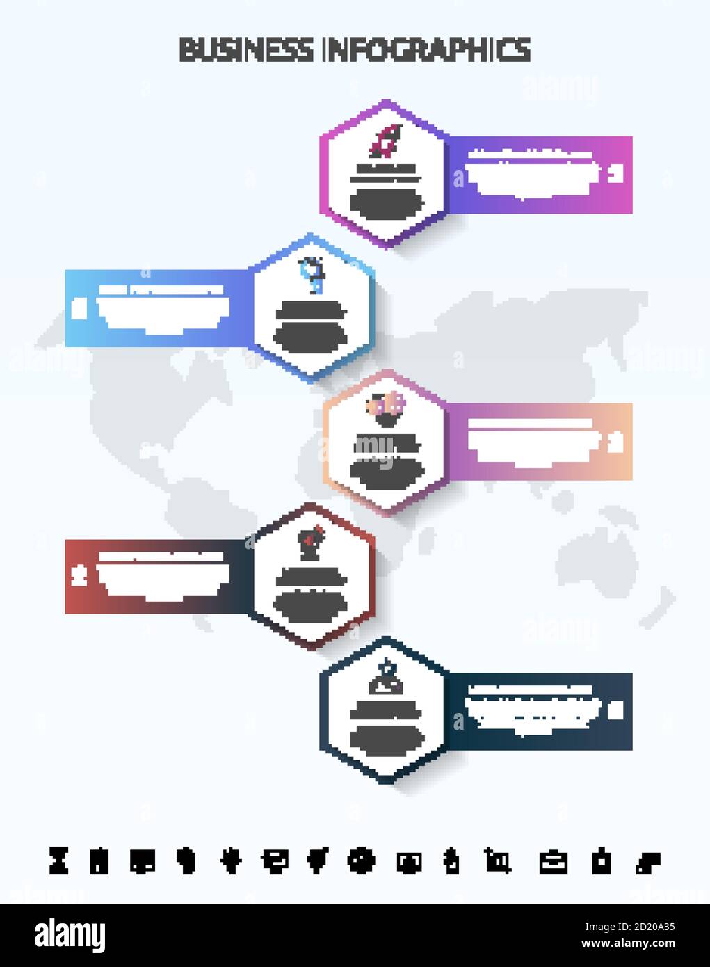 Vector infographic template hexagons for five icons, diagram, graph ...