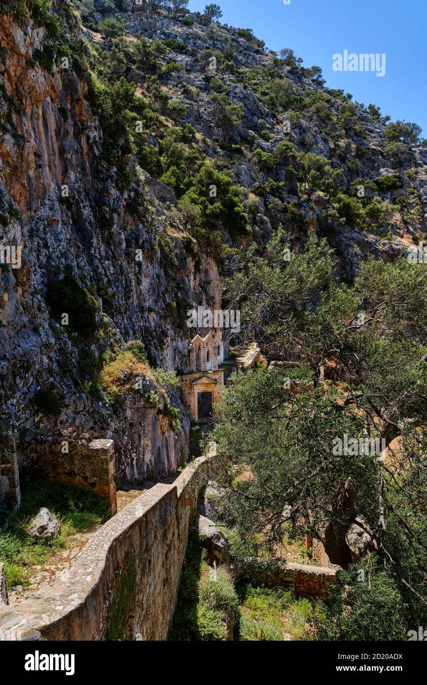 Ruins of abandoned Orthodox Katholiko monastery in Avlaki gorge ...