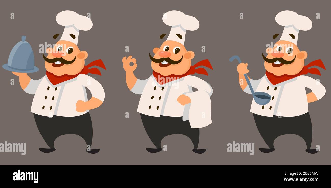 Chef in different poses. Male character in cartoon style Stock Vector ...