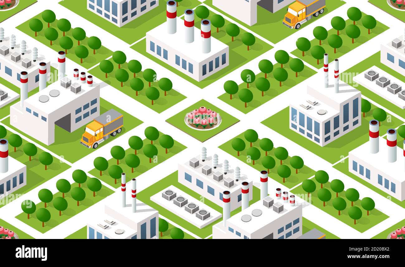 Isometric plant in 3D dimensional projection includes factories Stock ...