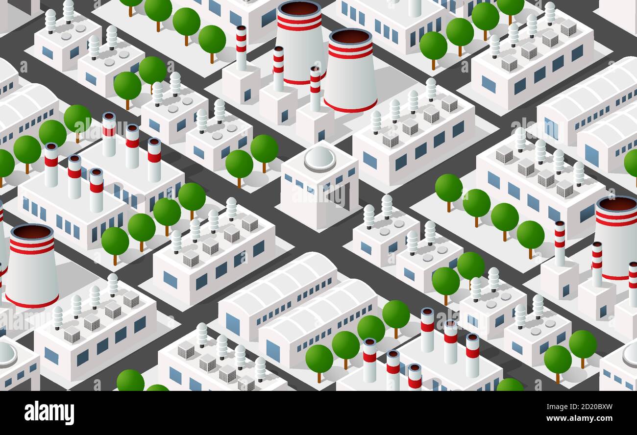 Isometric plant in 3D dimensional projection includes factories Stock ...