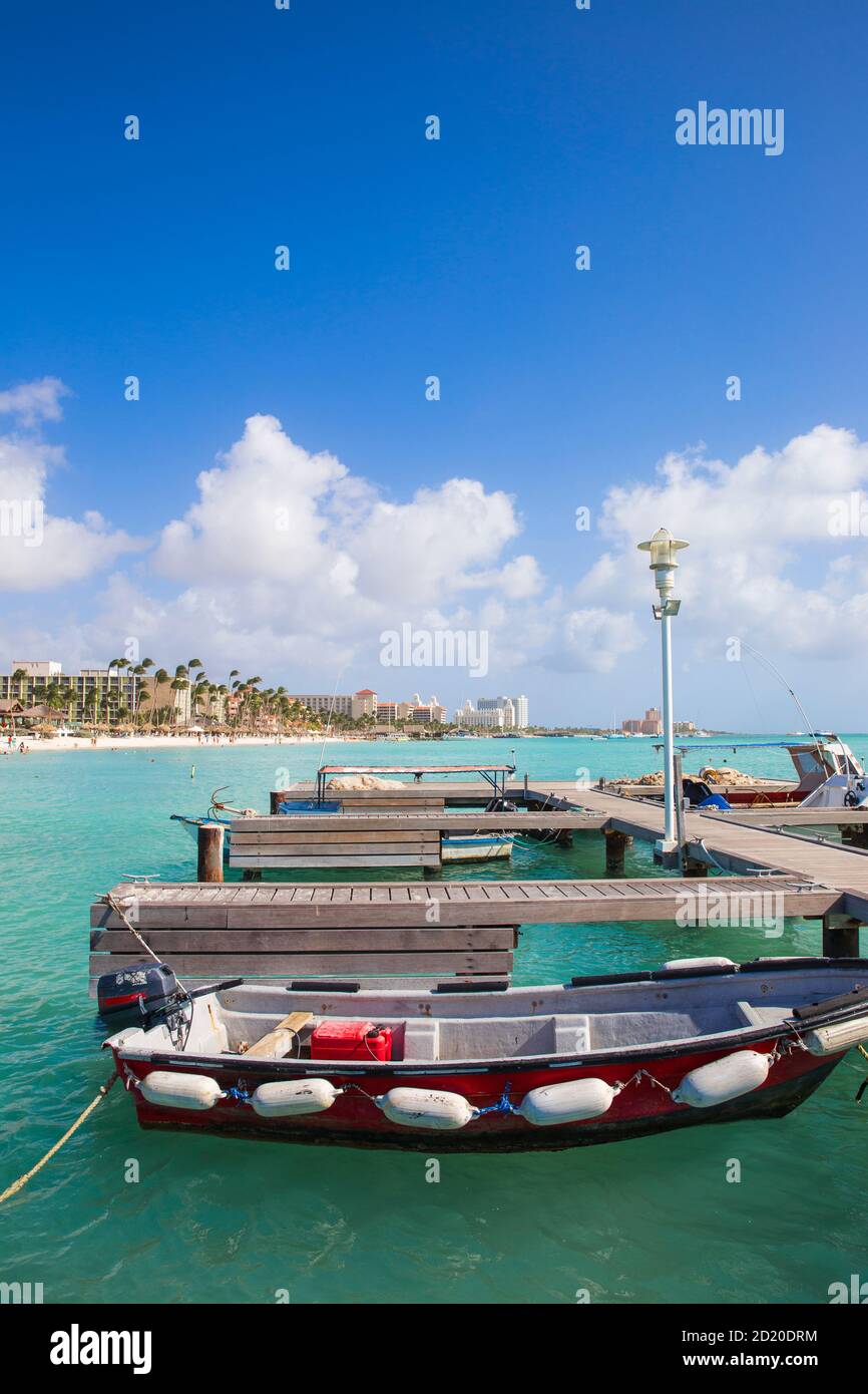 Caribbean, Netherland Antilles, Aruba, Palm beach, Fishermans pier ...