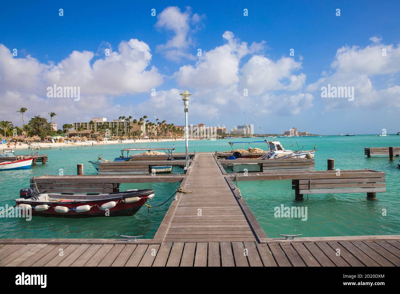 Caribbean, Netherland Antilles, Aruba, Palm beach, Fishermans pier ...