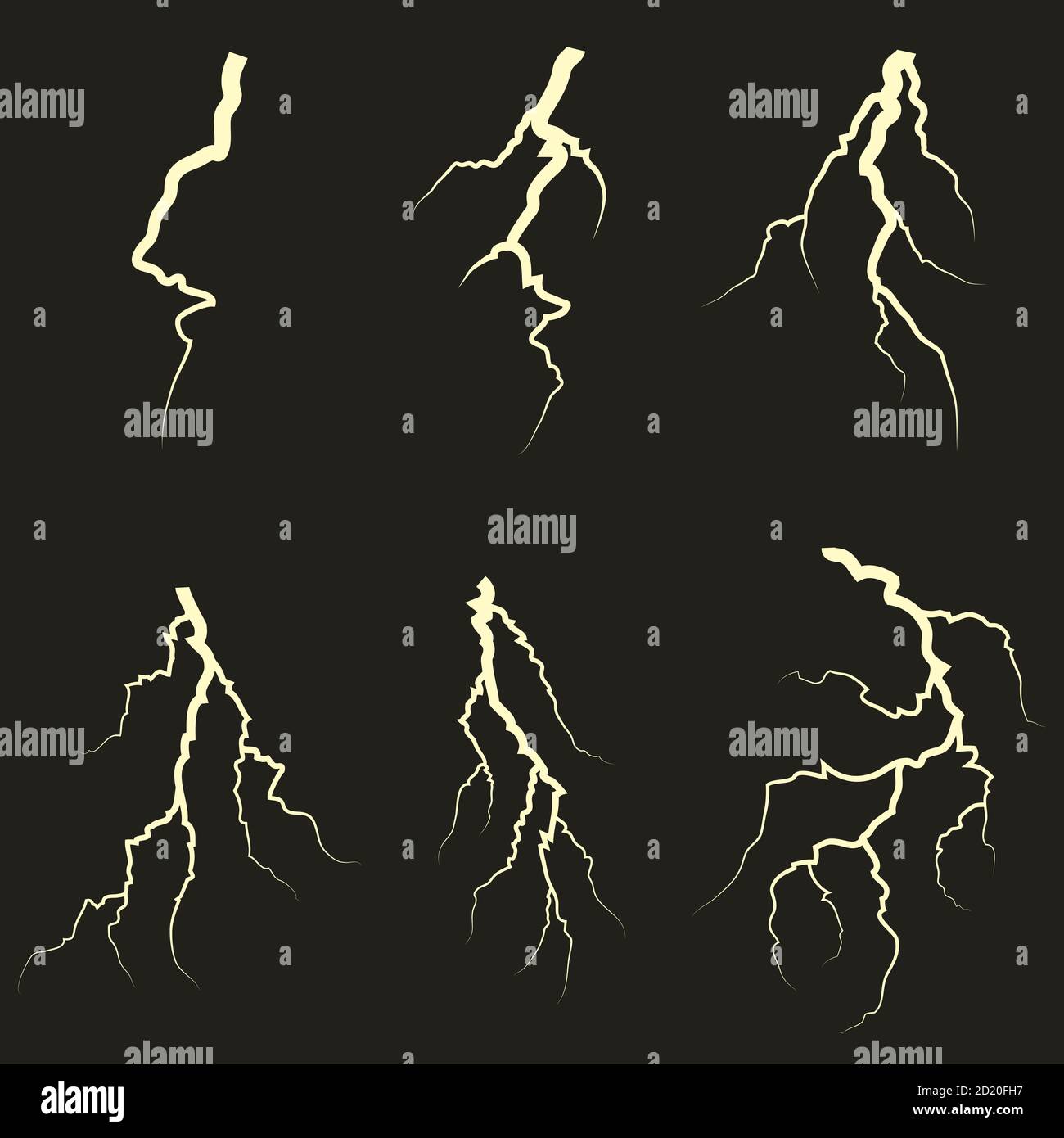 Set of different lightnings. Illustrations of natural phenomenon Stock ...