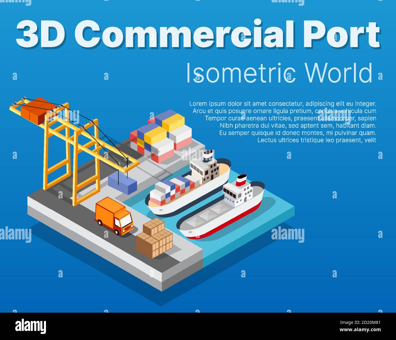 Isometric City industrial dock port with container cargo industry Stock ...