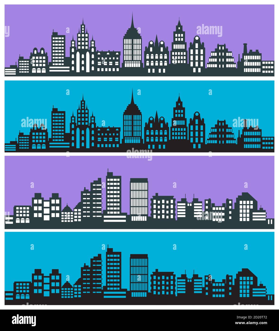 Set of city landscape silhouettes with houses skyscrapers Stock Vector ...
