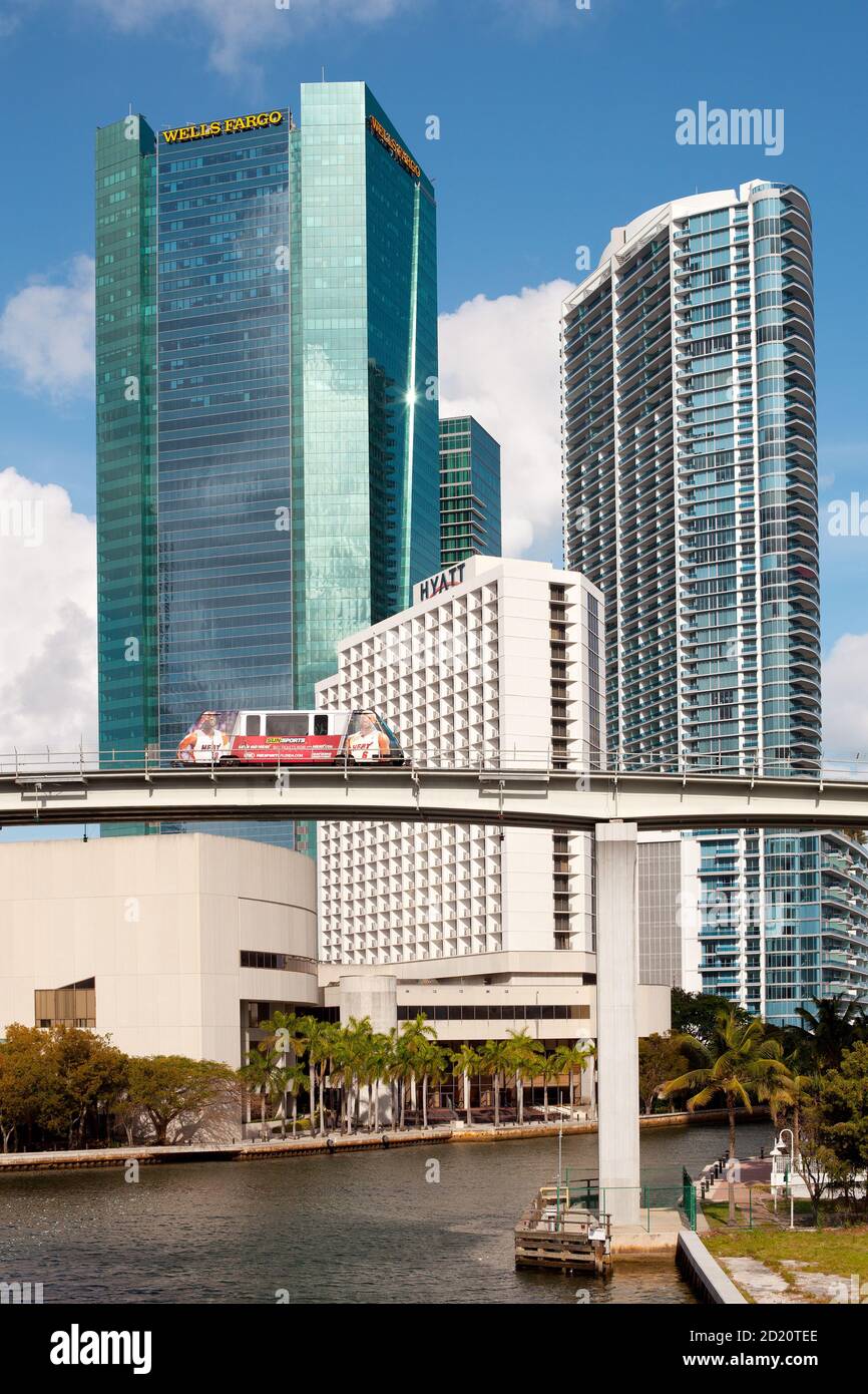 Downtown, Miami, Florida, United States - Metromover over the Miami ...