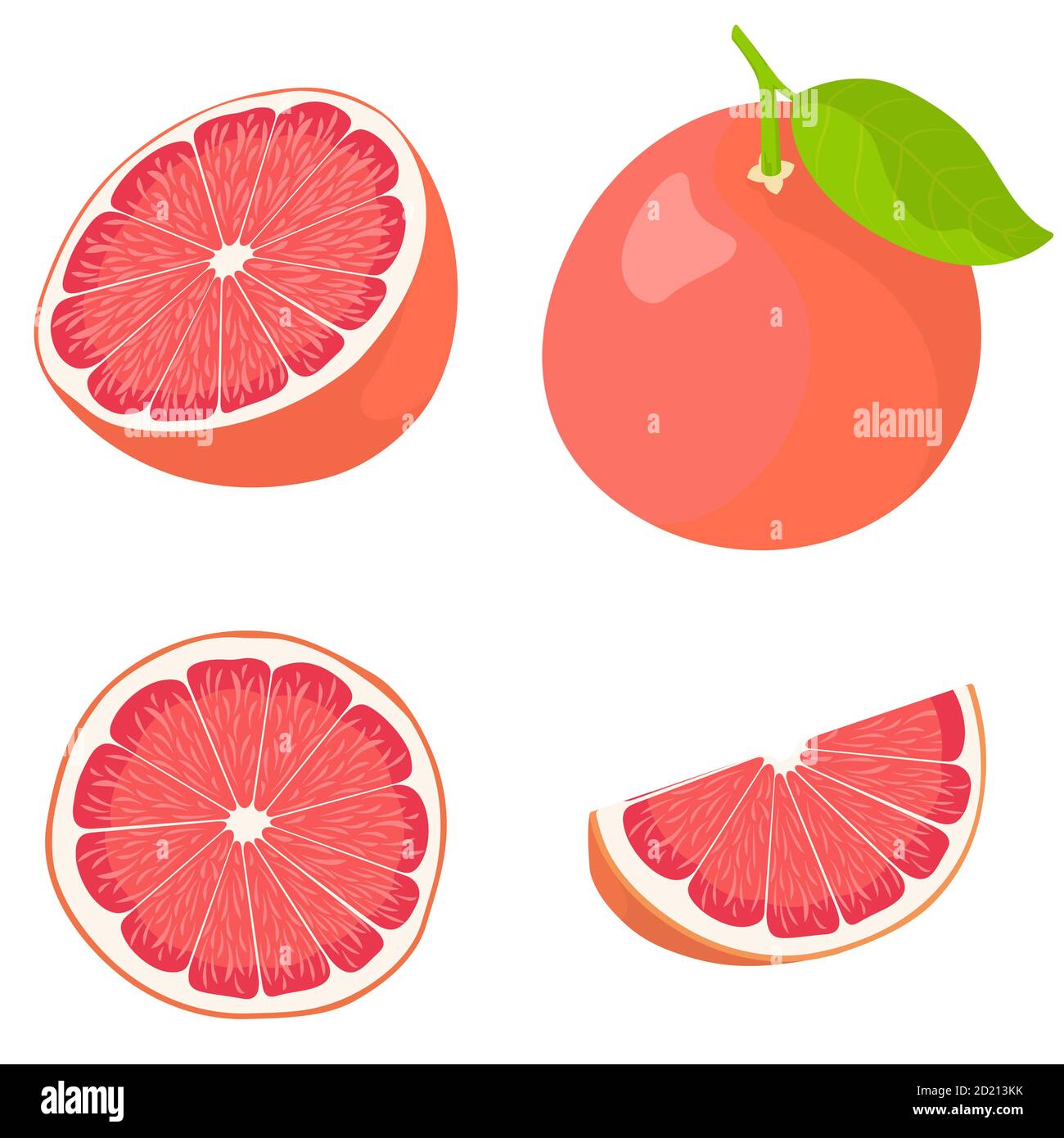 Whole and sliced grapefruit. Vector set in cartoon style isolated on white background Stock ...