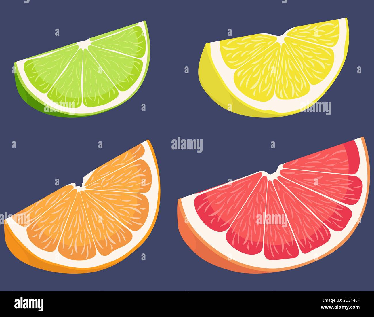 Set of citrus fruits. Lemon, lime, orange and grapefruit in cartoon style Stock Vector Image ...