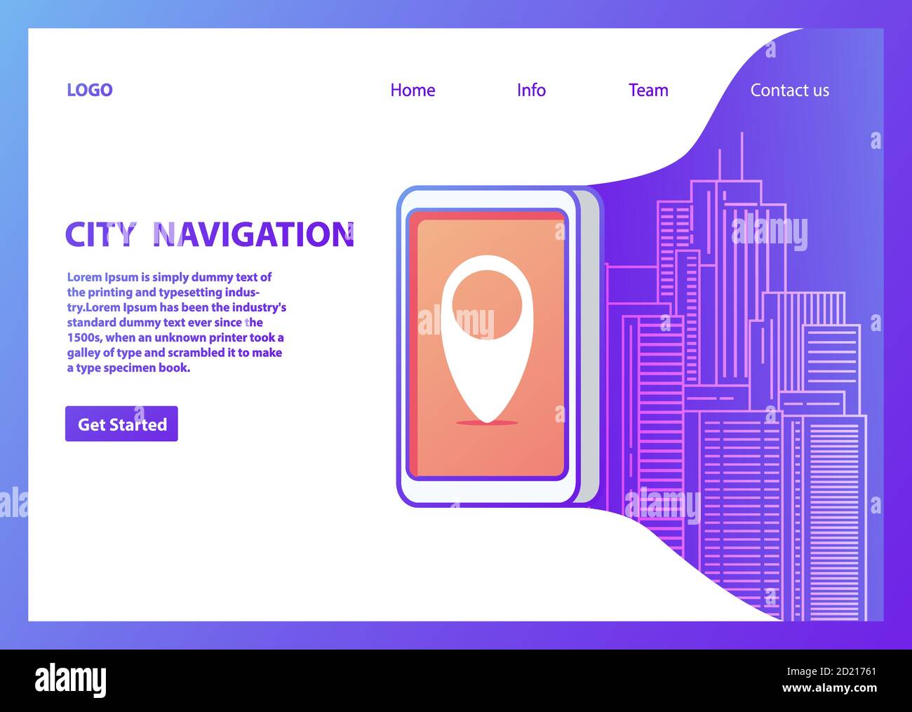 ity navigation.Landing page interface design template.web page Stock ...