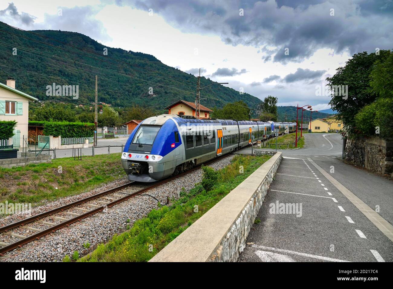 High-speed train travelling towards the camera Tarascon sur Ariege ...