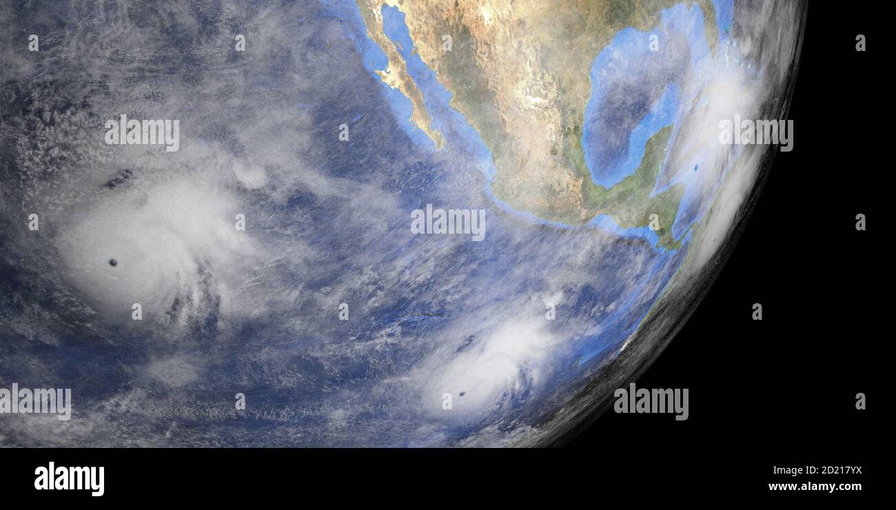 Hurricane Gamma Delta Marie and Norbert shown from Space. Elements of ...