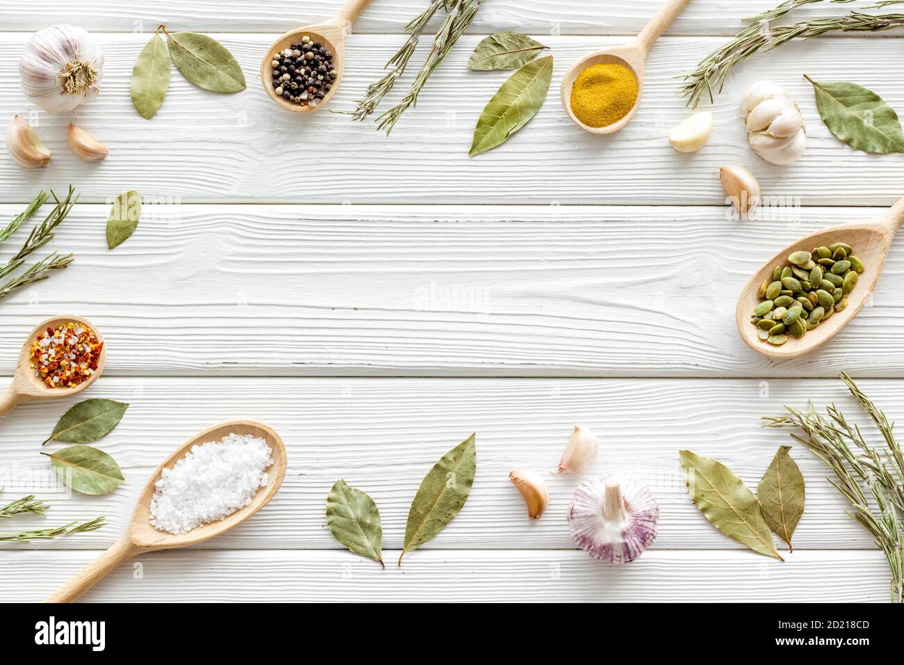 Frame of spices herbs and flavoring with space for text Stock Photo - Alamy