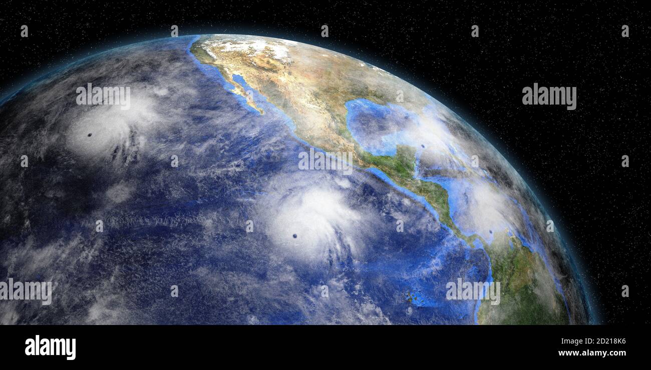 Hurricane Gamma Delta Marie and Norbert shown from Space. Elements of ...