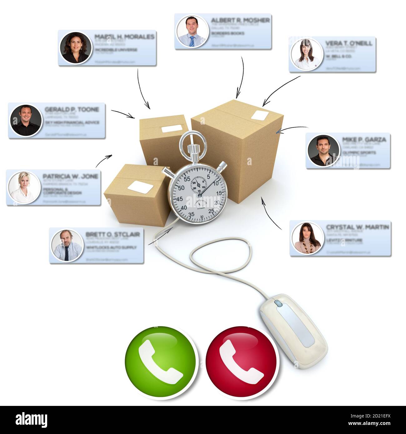 3D rendering of a video conference taking place with boxes and a ...