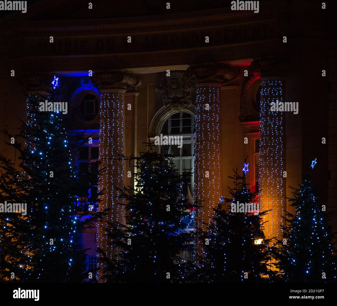 Christmas in Paris, France. Christmas tree decorated with light ...