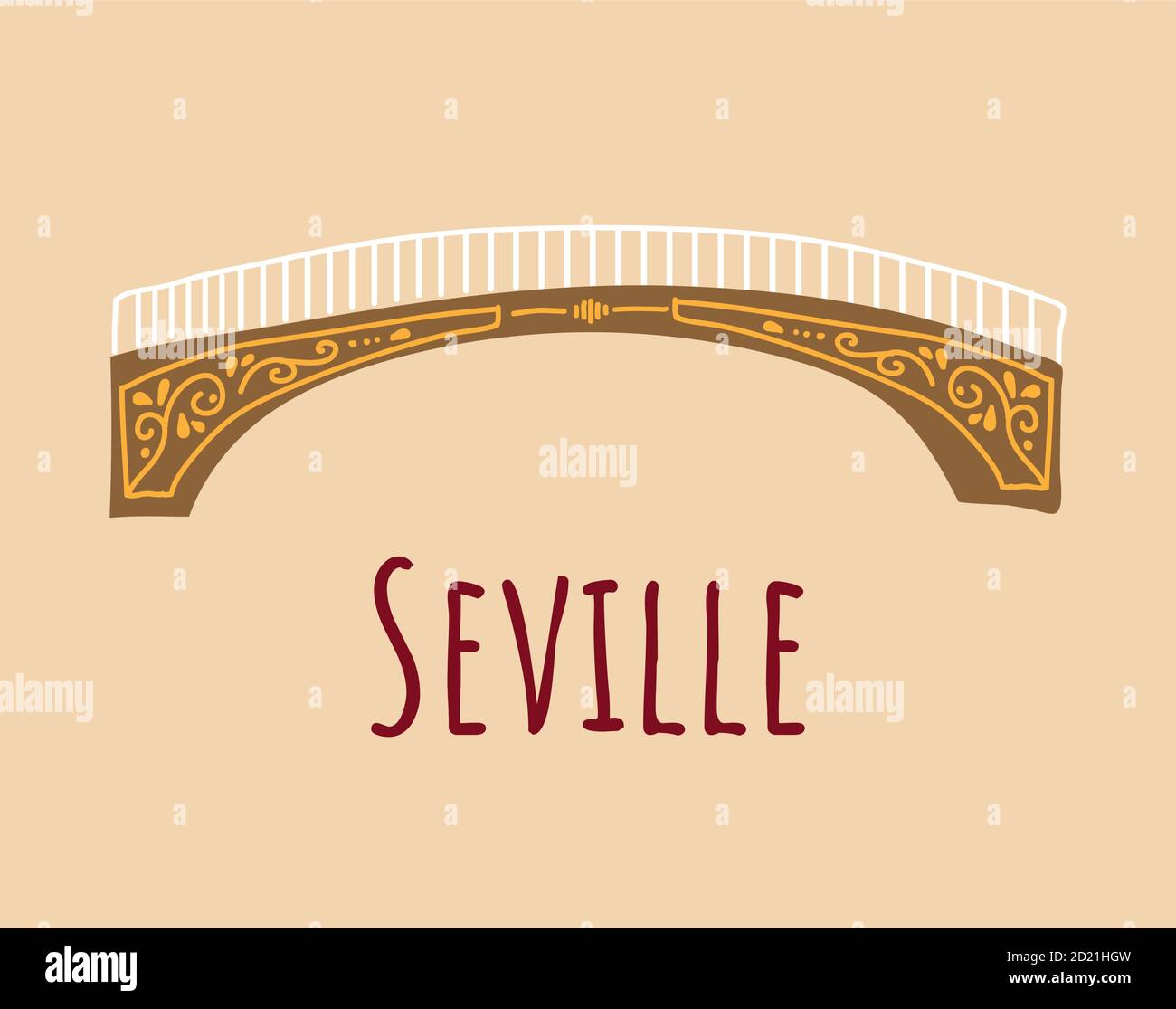 Cartoon vector illstration of Sevilla bridge isolated on colored ...