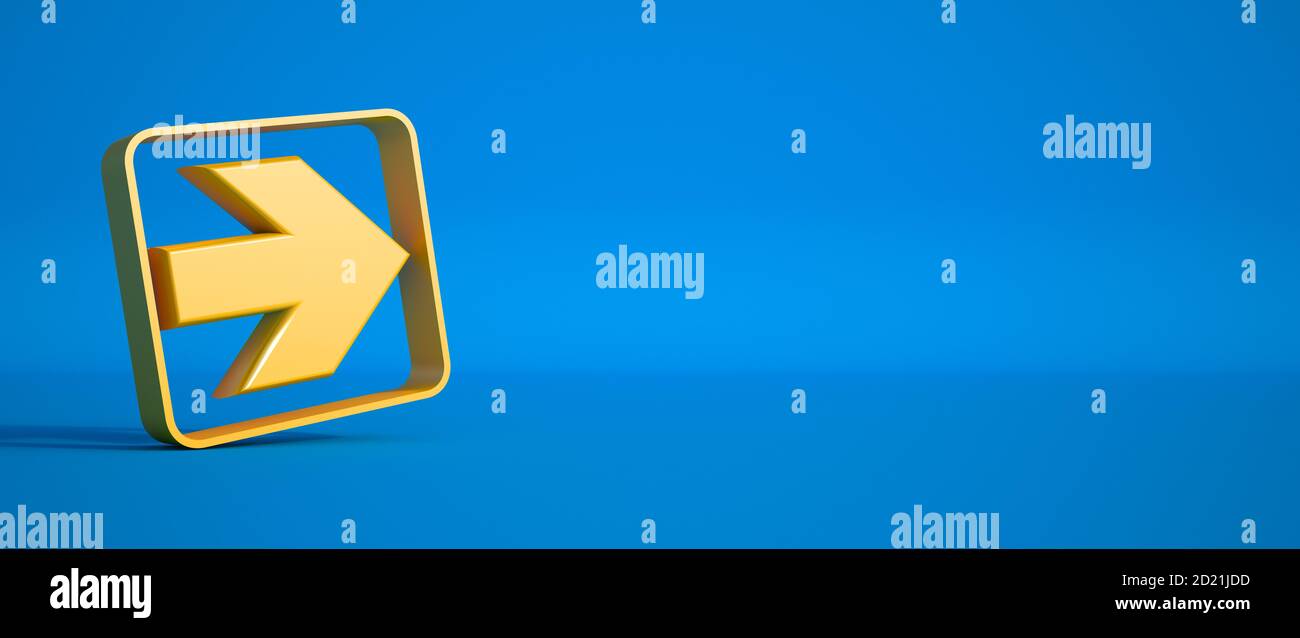 3D rendering of a yellow arrow on a blue background Stock Photo - Alamy