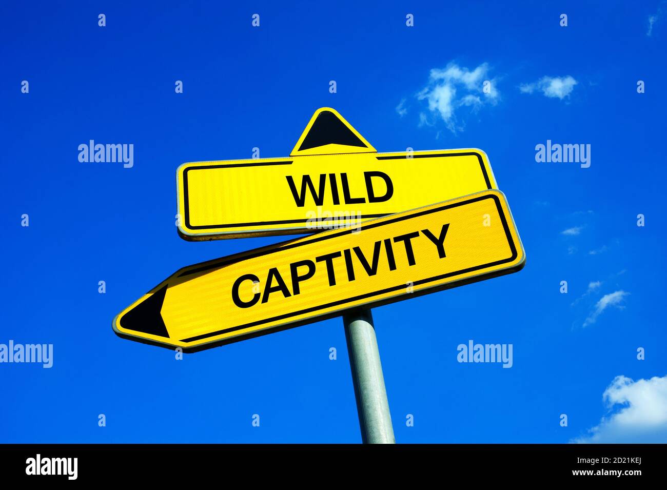 Wild vs Captivity - Traffic sign with two options - captured animals in ...