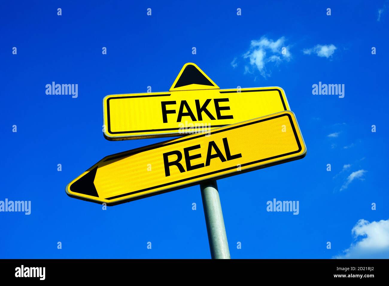 Fake or Real - Traffic sign with two options - truth and reality vs ...