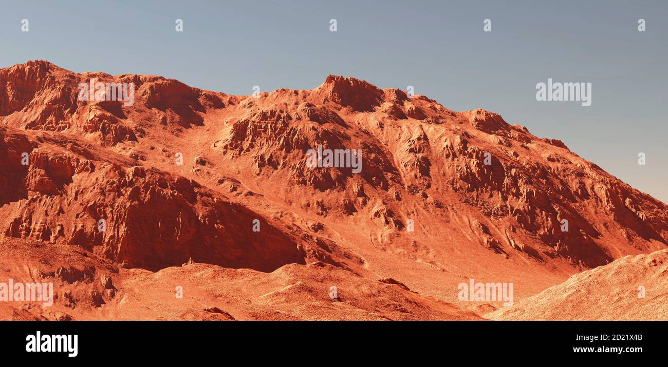 Mars landscape, 3d render of imaginary mars planet terrain, science ...