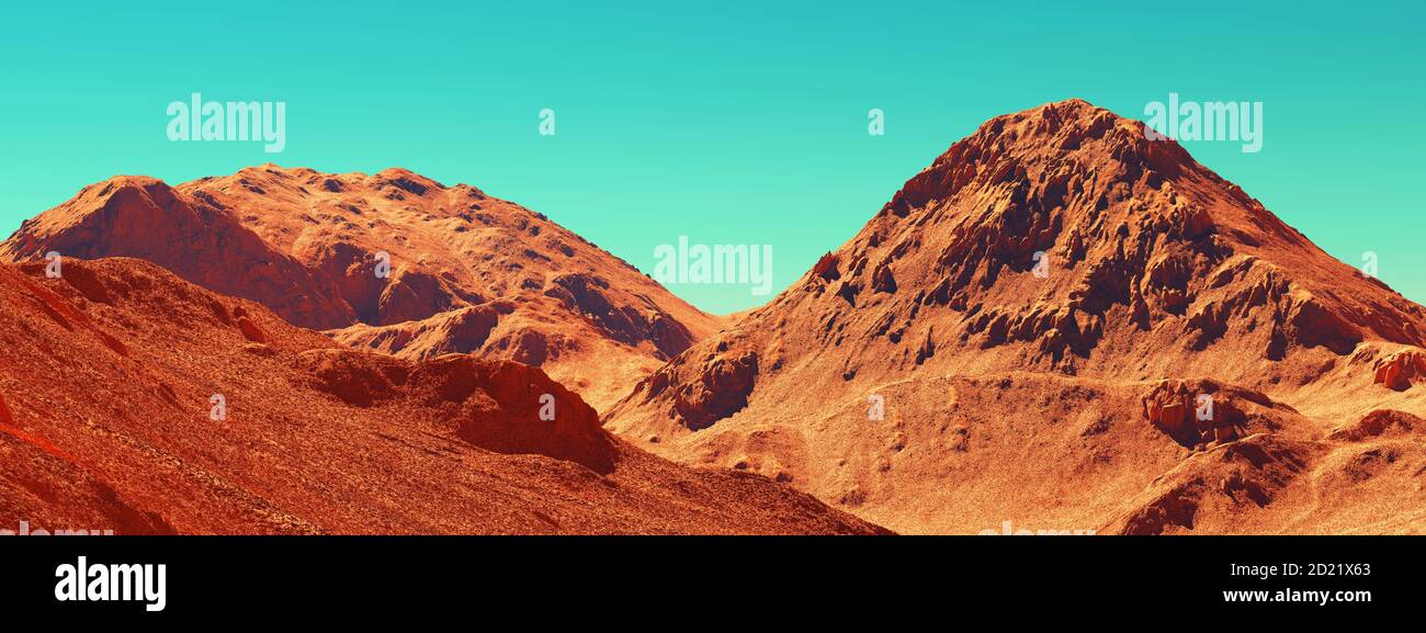 Mars landscape, 3d render of imaginary mars planet terrain, science ...