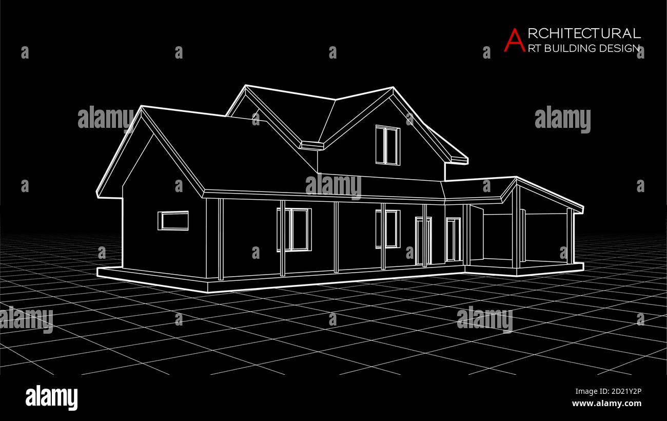 Modern house building vector. Architectural drawings 3d illustration ...