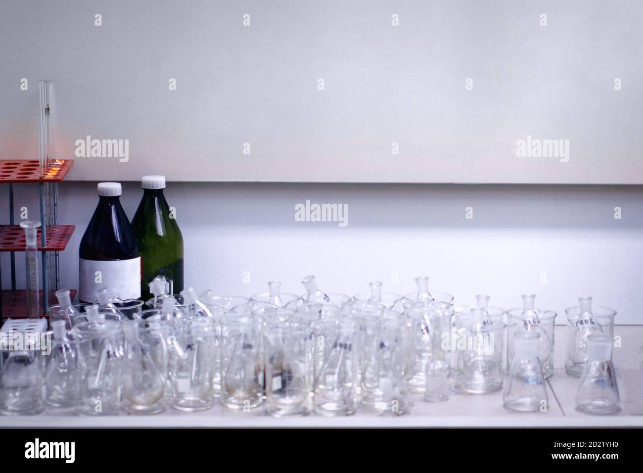 Test tubes with samples of soil, water and air in a real environmental ...