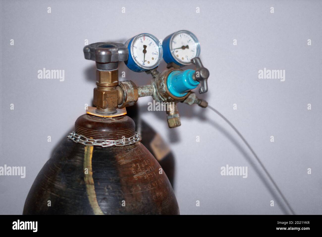 The gas cylinder is in the environmental laboratory. Dangerous device ...
