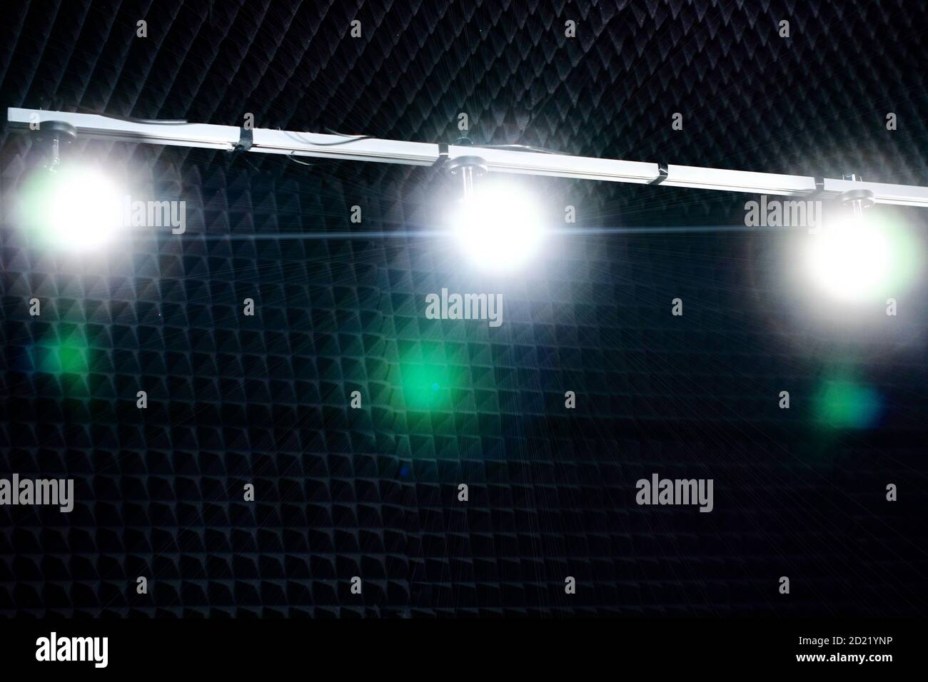 Lighting three lamps in the recording Studio. Spotlights on top of the ...