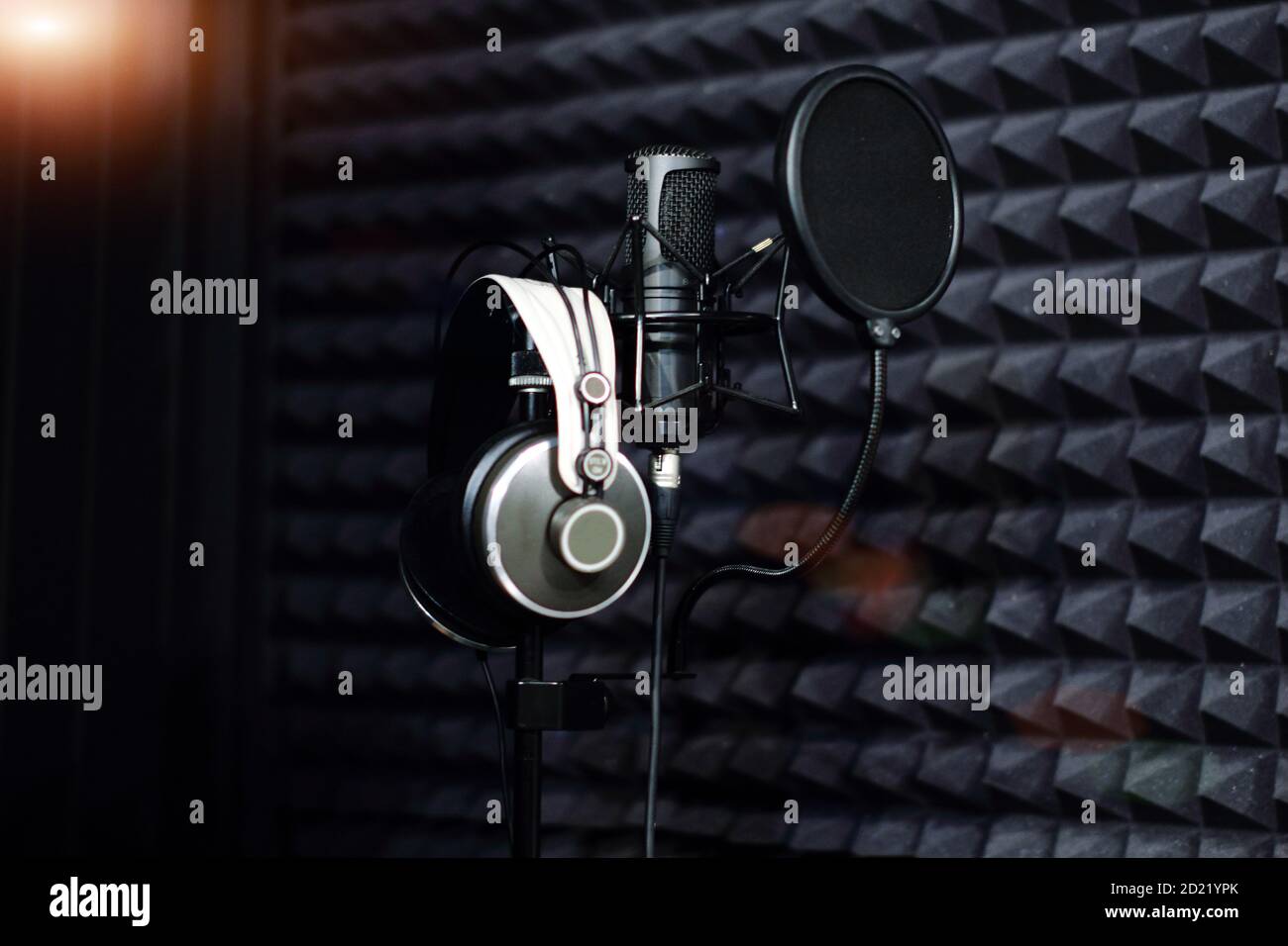 Microphone close - up on the background of a professional recording ...