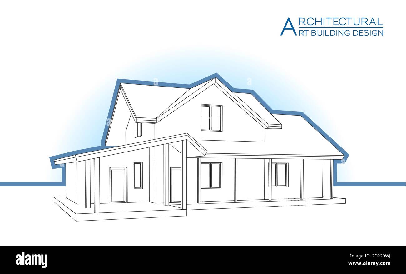 Modern house building vector. Architectural drawings 3d illustration ...